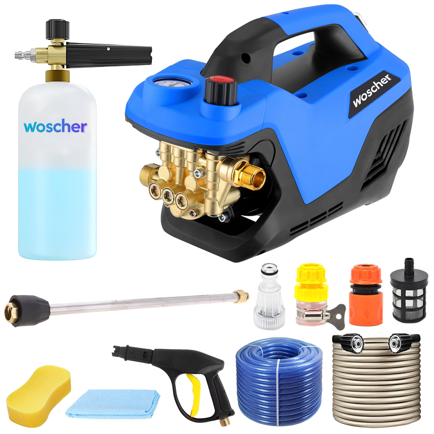 Woscher 969 High Pressure Washer 100% Copper Motor 240 Bars, 2400 Watt